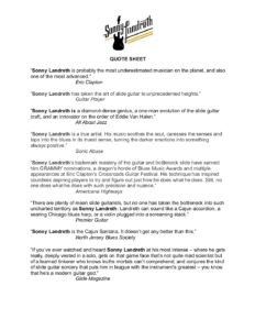 Sonny Landreth Quote Sheet - Adam Conde - The Kurland Agency
